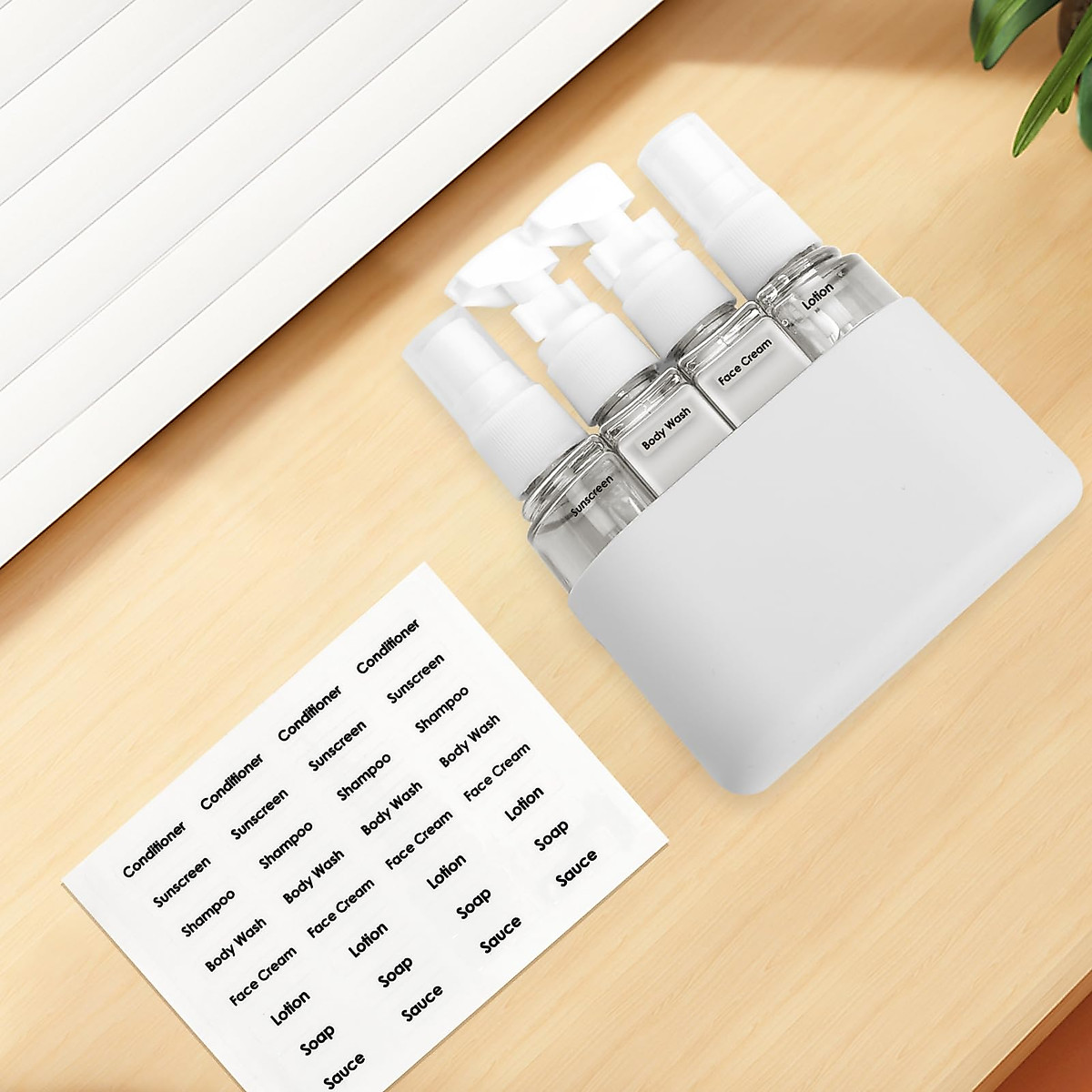 Skycase Travel Bottles, Travel Size Toiletries - Leak Proof Refillable Tsa Approved Travel Bottles, 4 in 1 Travel Containers with Labels Airplane Accessories Kits for Lotion Liquid (Grey)