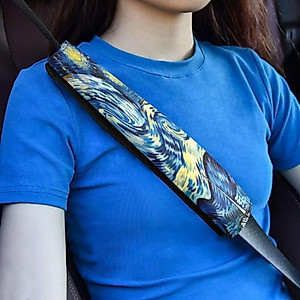 xigua Van Gogh Starry Night Car Seat Neck Cover, Soft Breathable Car Seat Strap Cover for Baby Kids Boys Girls, Seat Belt Covers for Car Seats, Pushchair, Stroller 2PCS