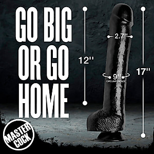 Master Series The 16.25 Inch Colossus Dildo with Suction Cup Base, Extra Large Lifelike and Realistic Thick Toy for Women, Men, and Adult Couples, Made with Flexible and Firm PVC Material, Black