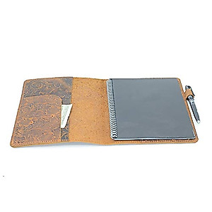 JJNUSA Compatible with Rocketbook Cover Smart Business Genuine Leather Notebook Cover for Everlast, Fusion, Wave, Moleskin A5 with Pen Loop & Business Card Holder Executive 6" x 8.8" Flower