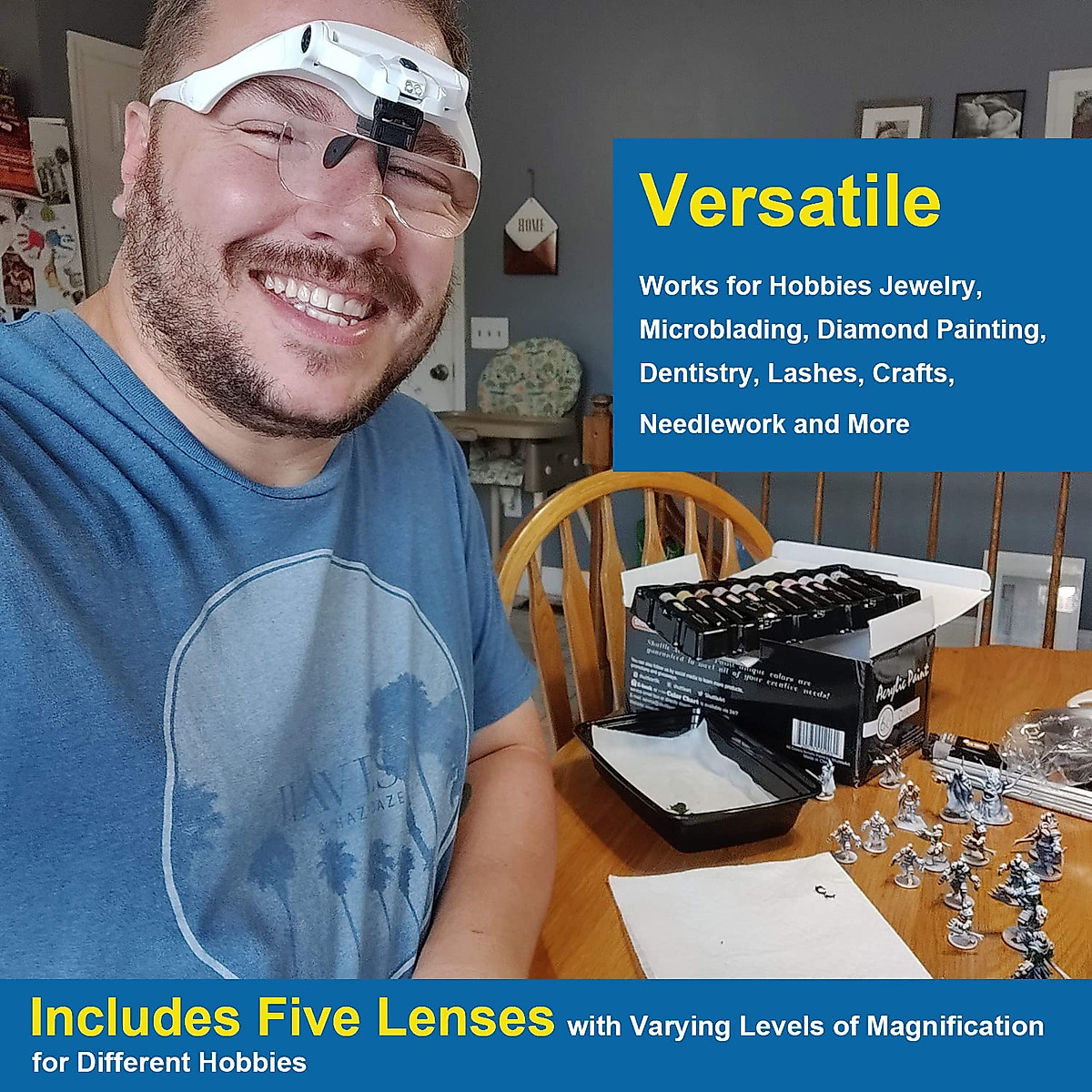 TMANGO Head Mount Magnifier with Lights, Magnifying Headset Glasses for Close Up Work, Watch, Cross-Stitch, Jewelry, Embroidery, Arts & Crafts or Reading Aid with Headband