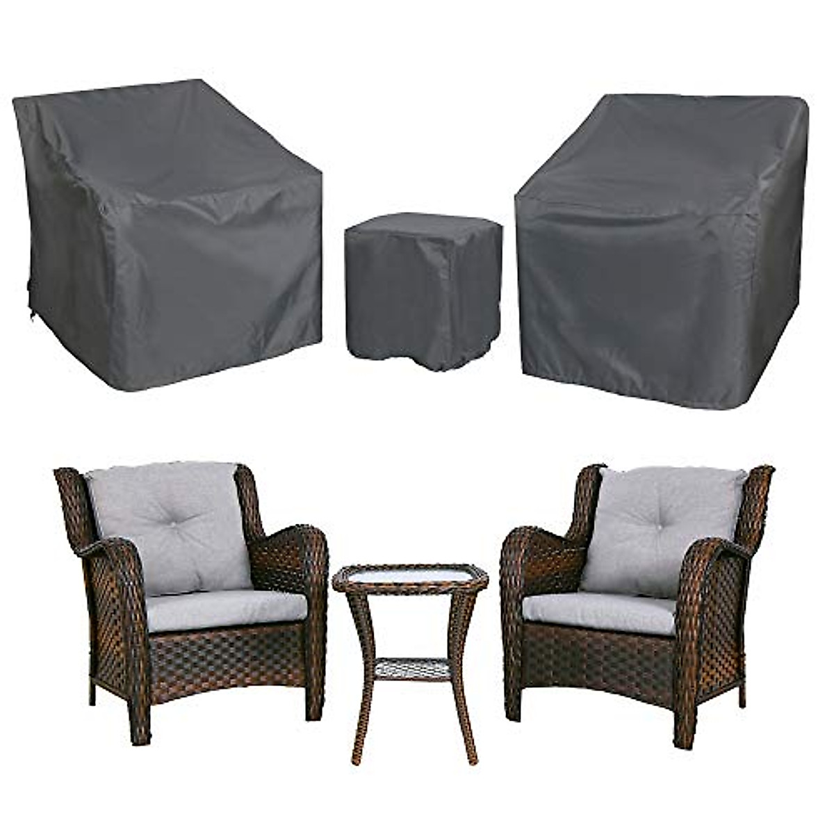 Baner Garden B15 3-Piece Outdoor Veranda Patio Garden Furniture Cover Set with 600D Durable and Water Resistant Fabric