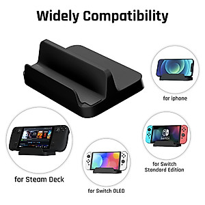 RHOTALL Stand Dock for Steam Deck with Silicone Non-Slip Pad, Stand Base Compatible with Steam Deck, Switch Standard Edition and Switch OLED with 6 Thumb Caps
