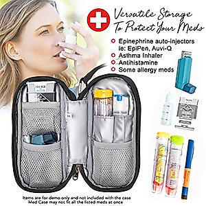 PracMedic Bags Epipen Carry Case- Holds Epi Pens, Auvi Q, Inhaler, Epinephrine, Allergy, Syringe, Diabetic Supplies, Insulated Medical Pouch, Travel Medicine Kit for Essentials and Emergency (Black)