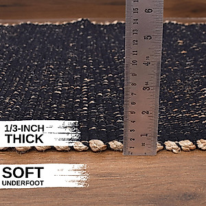 Black 2X3 Jute Rug Braided Rug - Earthy Farmhouse Solid Rug - Nautical Area Rug for Entryway or Kitchen, 2' x 3'