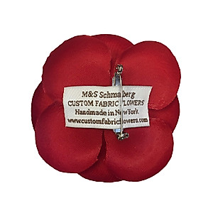 M&S Schmalberg Camellia Silk Fabric Flower Pin Brooch Flower. Red Camellia Brooch Pin - Hand-made in New York's Garment Center (American Made)
