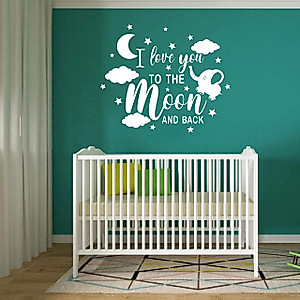 DDK I Love You to The Moon and Back Elephant Baby Kids Wall Decals Moon Stars and Clouds Space Wall Art Decals (White)