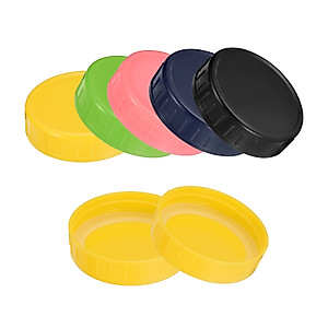uxcell Mason Jar Lids, 5pcs - Plastic Colored Storage Lids with Seals, Regular Mouth Leak Proof Fits Canning Lids (5 Colors)