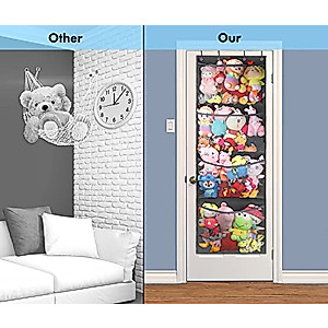 TOFGZ Stuffed Animal Storage,Over The Door Organizer for Filling Stuff , Portable Hanging Stuffed Animal Storage ,Durable Stuffed Animal Net or Hammock,Easy to Install(Grey)
