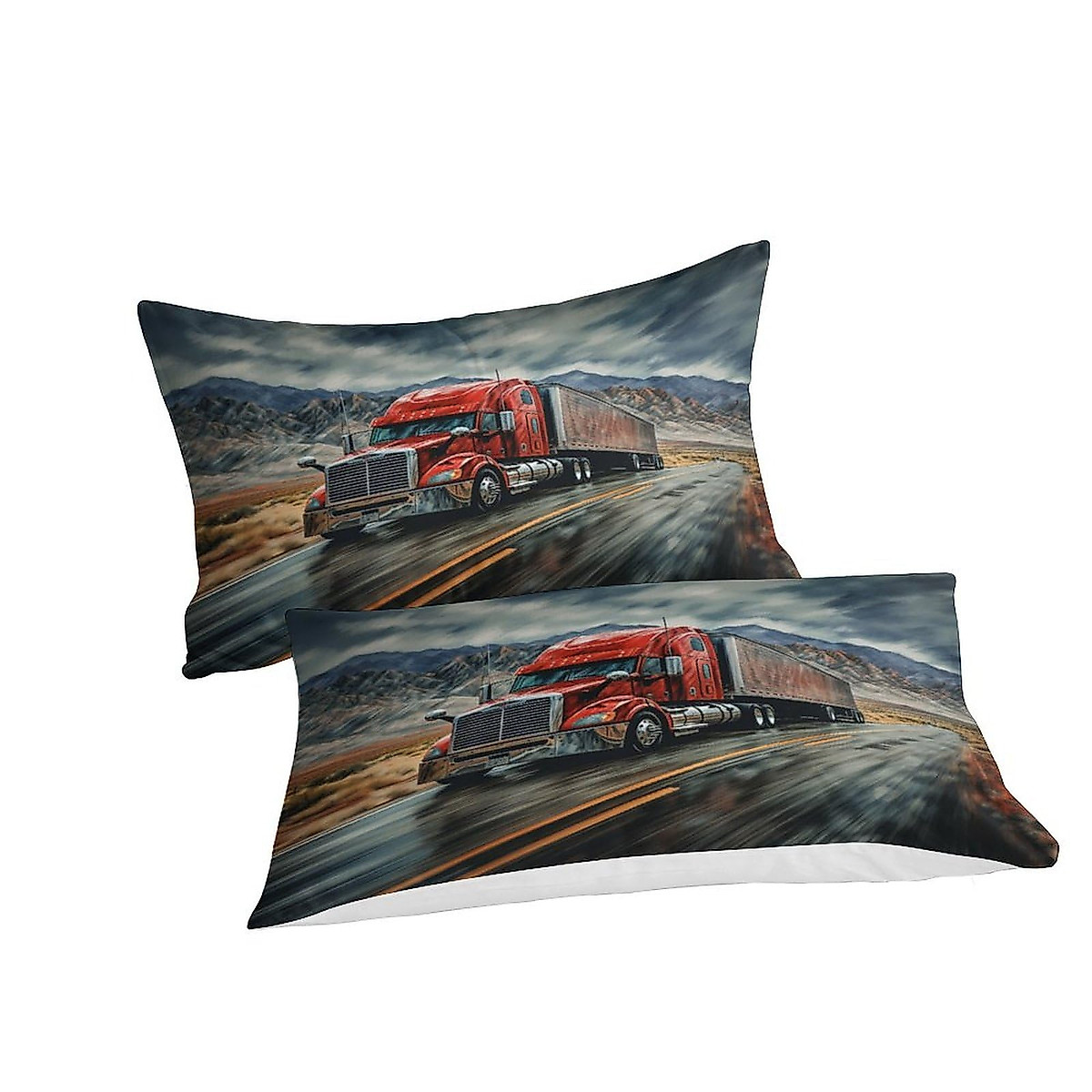 AAHARYA Red Semi-Trailer Quilt Cover 3D Printed Big Truck Bedding Set Comforter Covers Duvet Cover 3 Pieces with Pillowcases for Childrens and Adults Microfiber with Zipper Closure Twin（173x218cm）