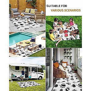 Thanksgiving Fall Outdoor Rug for Patio/Deck/Porch, Non-Slip Large Area Rug 6 x 9 Ft, Simple Black and White Fall Pumpkin Indoor Outdoor Rugs Washable Area Rugs, Reversible Camping Rug Carpet Runner