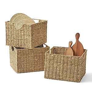 Artera Home 3-Piece Wicker Cube Storage Baskets, 13" x 11" x 9", Beige