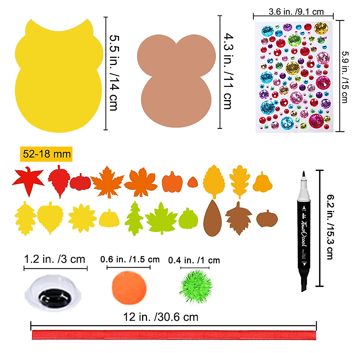 Winlyn 24 Sets Foam Owl Decorations DIY Owl Fall Craft Kit Assorted Foam Owl Shapes with Autumn Leaves Pumpkins Googly Eyes Pom-Poms for Kids Gift Halloween Thanksgiving Holiday Classroom Art Activity