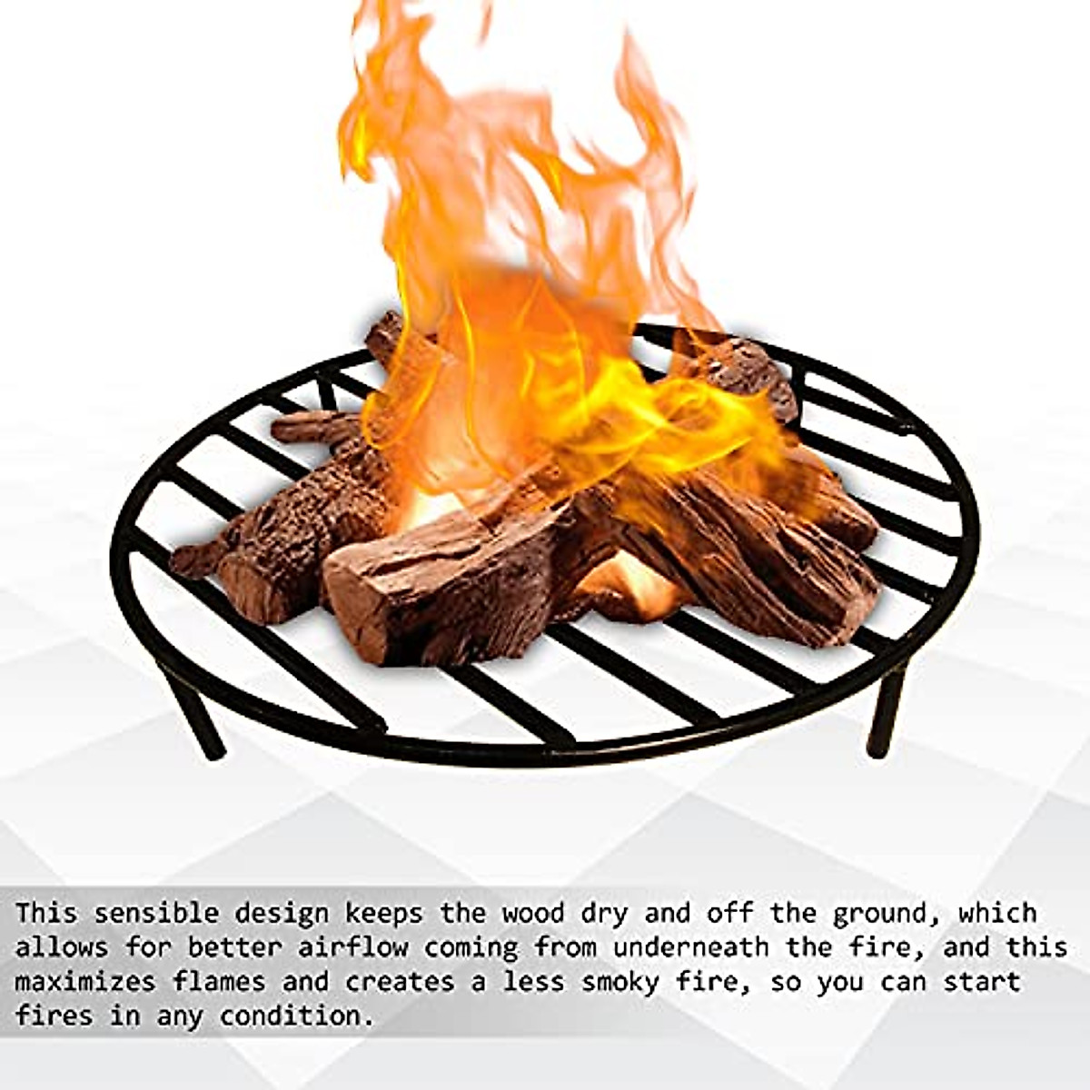 SIMOND STORE Fire Pit Grate, 24 - Inch Round Heavy-Duty Steel Black Finish Firewood Grate with Legs for Outdoor Fire Pits, Camping, Picnic & Gatherings