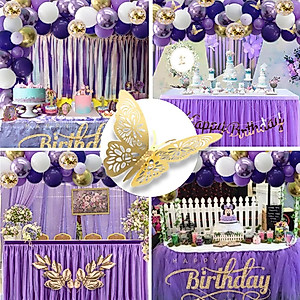 132 Pcs Purple Balloon Garland Kit, Purple Latex Balloons, Purple Balloon Arch Kit Purple And Gold With Gold Butterflies for Wedding Baby Shower Birthday Party Anniversary (Purple White)