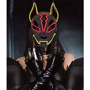 GLDYTIMES Fox Mask Light Up Drift Masks Wolf LED Colour Cosplay Glowing Decorations Masks Gift Costume Child Adult Festival Party Mask
