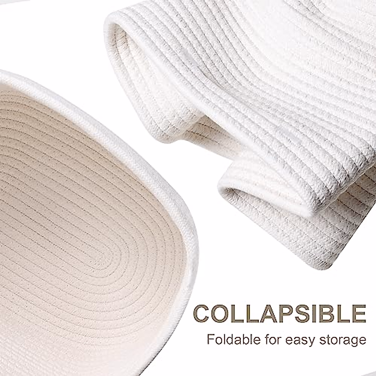 Andhuhu Storage Basket Set of 3, Soft Woven Basket 13"x8.66"x7.87", Blanket Basket Living Room Towel Basket, Cotton Rope Basket With Handles, Cloth Storage Bins for Organizing Nursery Toys, White