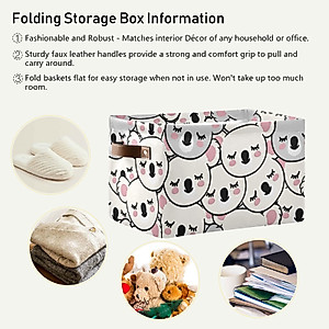 Wusikd White and Grey Koalas Faces Storage Basket Set of 1 Large Fabric Storage Basket Bins Box Cube with Handles Collapsible Closet Shelf Clothes Organizer Basket for Nursery Bedroom