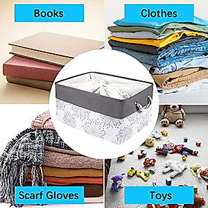 YeaBerr Fabric Storage Bins with Cotton Handles and Drawstring Closure | Decorative Storage Basket for Shelves, Closet, Nursery, and Toys | Large Linen Closet Organizers (16x12x8 inches, 1 Pack)