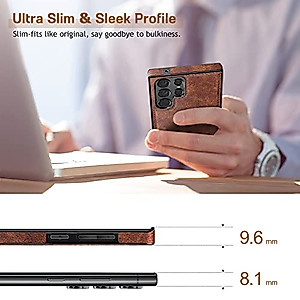 LOHASIC for Galaxy S23 Ultra Case, Premium Leather Luxury Business PU Non-Slip Grip Shockproof Bumper Full Body Protective Cover Phone Cases for Samsung Galaxy S23 Ultra 5G 6.8 inch - Brown