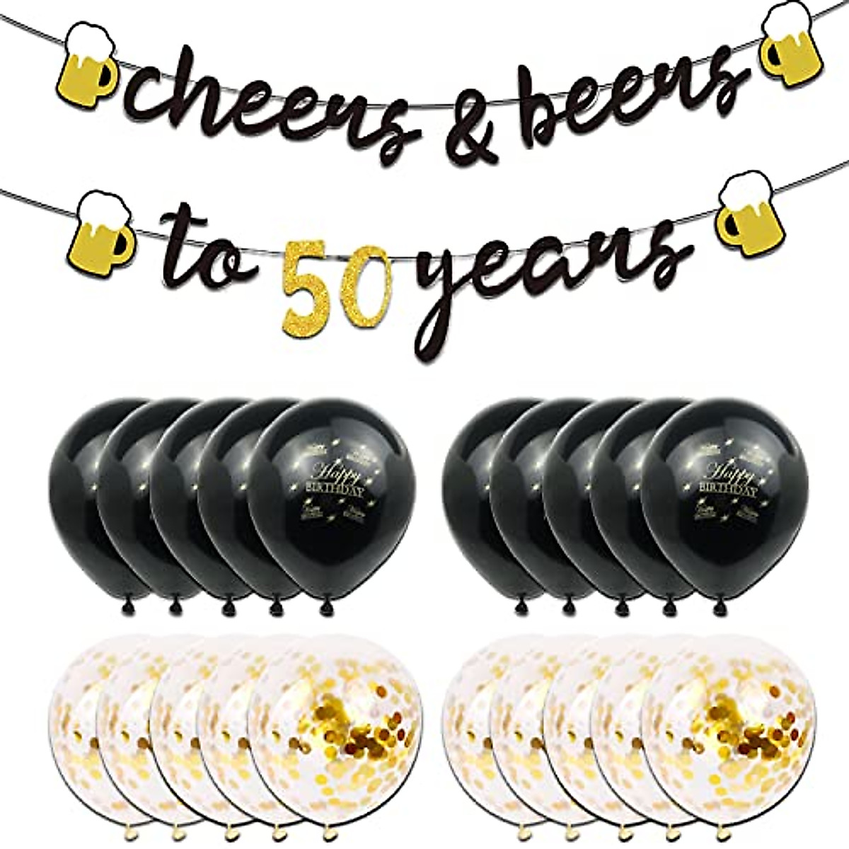 50th Birthday Decorations for Men, 50th Birthday Decorations for Men, Black and Gold 50th Birthday Decorations with 40Inch Gold 50 Number Balloons, Birthday Banner, Latex Balloon, Fringe Curtains and Foil Balloons (50th)