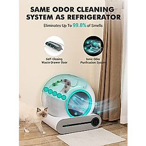 Famree Smart Self-Cleaning Cat Litter Box,Automatic Cat Litter Cleaning Robot with 65L+9L Large Capacity/APP Control/Ionic Deodorizer for Multiple Cats【2023 New Structure】, Turquoise Green