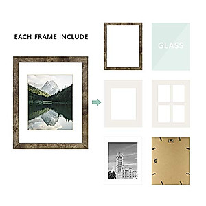 Hap Tim 11x14 Picture Frame Set of 2,Each Carbonized Black Wood Pattern Frame with 2 Mats,Display 8x10 or Four 4x6 Photos with Mat,11x14 Picture Without Mat for Wall Display