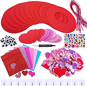 Winlyn 12 Sets Heart Wreath Ornaments Decorations Valentine Crafts Kits for Kids Classroom DIY Valentine's Day Heart Wreath Assorted Heart Cutouts Foam Stickers Googly Eyes Valentine Gift Exchange