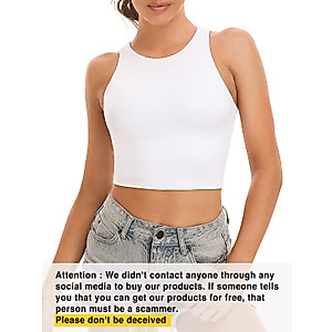 Yeawinta Crop Tank Top for Women Workout Shirts Cropped Tanks Sleeveless Gym Clothes Yoga High Neck Crop Top 2 Pack White/Brown M