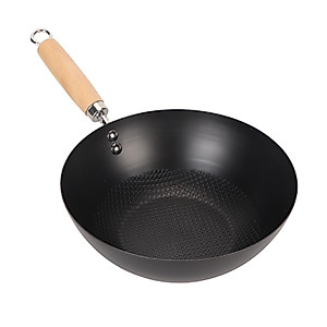 Kuuleyn Carbon Steel Wok Stir - Fry Pans Set with Lid Chinese Wok Even Heating Thick Coated Multifunctional Iron Pot with Convenient Handle for Daily Home Cooking (20cm)