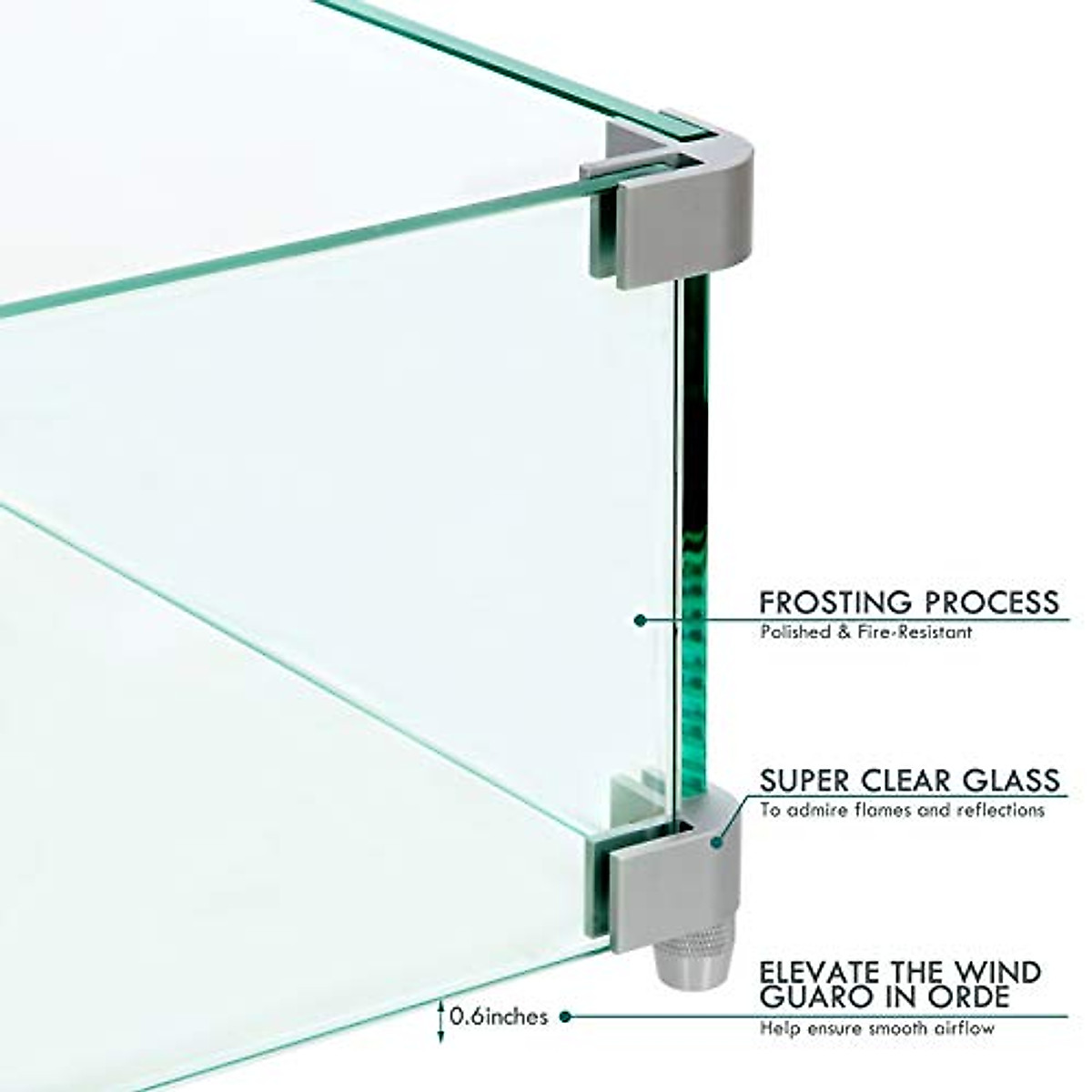 yukang Redeo Fire Pit Glass Wind Guard, 20" x 20" Square Fire Pit Clear Tempered Glass Guard for Propane Fire Pit, Outdoor Fire Pit Table - 8 mm Thickness