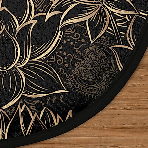 Luxurious Lotus Flower Round Rug 5.2Ft Black Non Slip Round Area Rug for Bedroom Living Room, Soft Throw Rugs Play Rug Circular Area Rugs Circle Playhouse Carpet