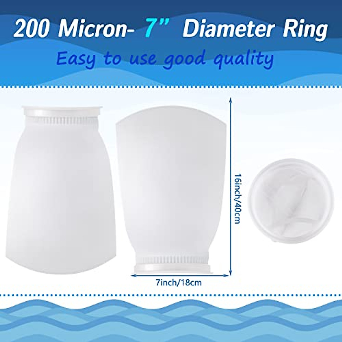 Jecery 8 Pcs 7 Inch Ring Filter Socks 200 μm Aquarium Filter Bags Fish Tank Filter Aquarium Filter Sock for Fish Tank Freshwater Saltwater Aquariums, 7 Inch Ring Diameter by 16 Inch Long