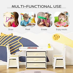 Qaba 3-in-1 Kids Activity Table and Chairs Set with 3 Surfaces Including Kids Drawing Table, Kids Building Blocks Table, Road Map with 2 Cars, Storage Baskets for Preschool Children
