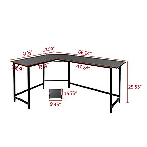 WEI WEI GLOBAL 66” L-Shaped Computer Corner Desk, PC Laptop Gaming Desk with CPU Stand, Space-Saving Large Writing Workstation Table for Home Office, Black