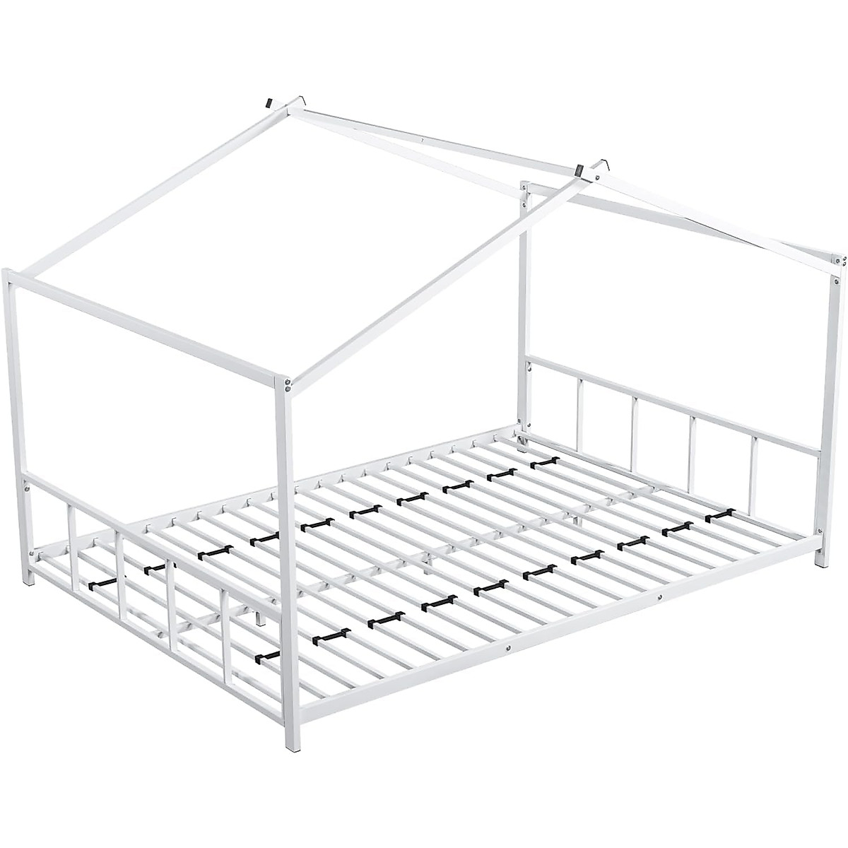 DNYN Full Size Montessori Floor Bed & House Bedframe with Roof Design for Kids Bedroom,Super Save Space & Easy Assembly & No Box Spring Needed, White