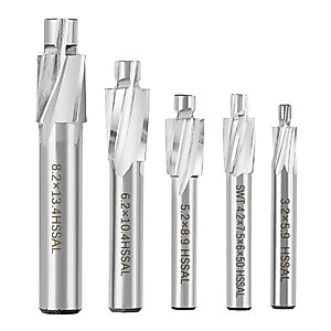 Akozon 5pcs M3-M8 Slotting Counterbore End Mill Cutter Solid Slot Countersink End Mill Drill Bit