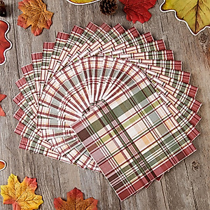 ​Quera 50 Pack Fall Paper Napkins Harvest Plaid Autumn Cocktail Napkins Thanksgiving Party Supplies Disposable Bar Napkins for Thanksgiving Party, Engagement, Baby Shower, Celebration Party.