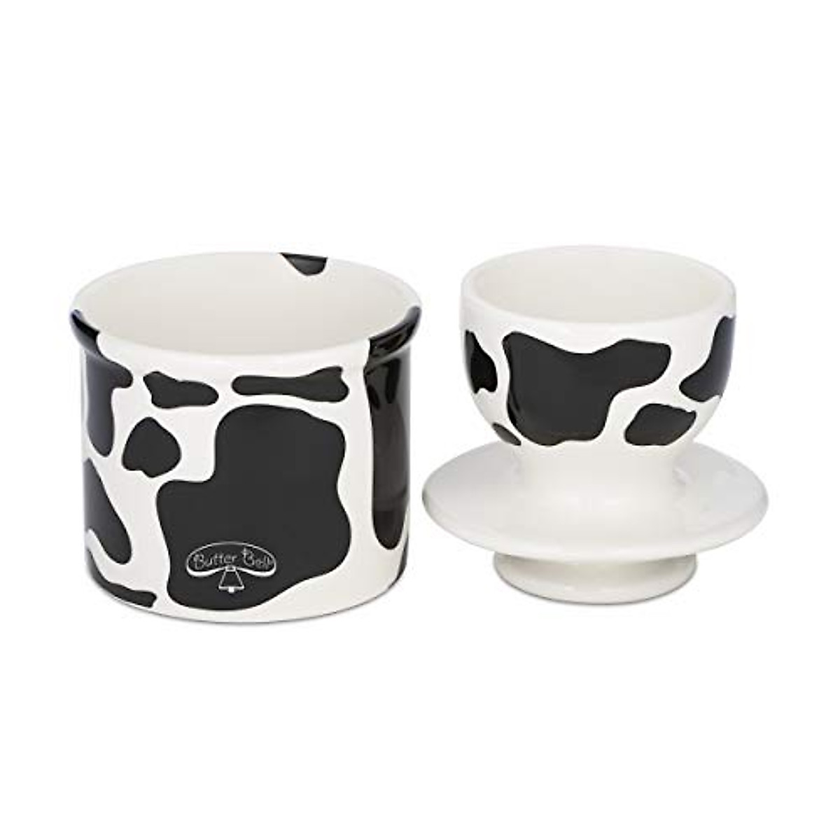 Butter Bell - The Original Butter Bell crock by L Tremain, a Countertop French Ceramic Butter Dish Keeper for Spreadable Butter, Cow Pattern, Black & White