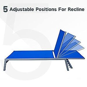domi outdoor living Patio Chaise Lounge Set (2022 New) -3 Pieces Adjustable Backrest Pool Lounge Chairs Steel Textilene Sunbathing Recliner with Headrest (Blue)