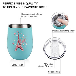 Paris France Eiffel Tower Souvenir Insulated Wine Tumbler with Lid Stainless Steel Travel Mug Coffee Cup for Cold & Hot Drinks