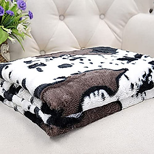 Home Soft Things Cow Print Blanket Throws Animal Black White Brown Throw for Chair Bedroom Living Room Sofa Couch Bed Outdoor Double Sided Faux Fur Fleece Soft Cozy Throw Blanket, 50" x 60"