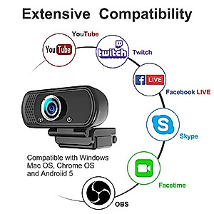 Hrayzan Webcam 1080p, Webcam with Microphone, USB Web Camera 110°Wide View, Plug and Play Computer Camera, Laptop Desktop Webcam for Conferencing Recording,Webcam Tripod and Privacy Cover Include