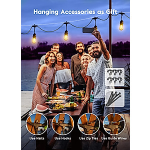 Brightown 52FT LED Outdoor String Lights with 3 Lighting Modes, Outside Dimmable Patio Lights with Timer, Waterproof Hanging Lights for Outside Garden Yard Balcony Backyard Cafe