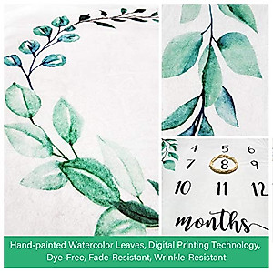 Tebaby Baby Monthly Milestone Blanket Boy - Newborn Month Blanket Unisex Neutral Personalized Shower Gift Leaf Nursery Decor Photography Background Prop with Wooden Wreath Large 51''x40''