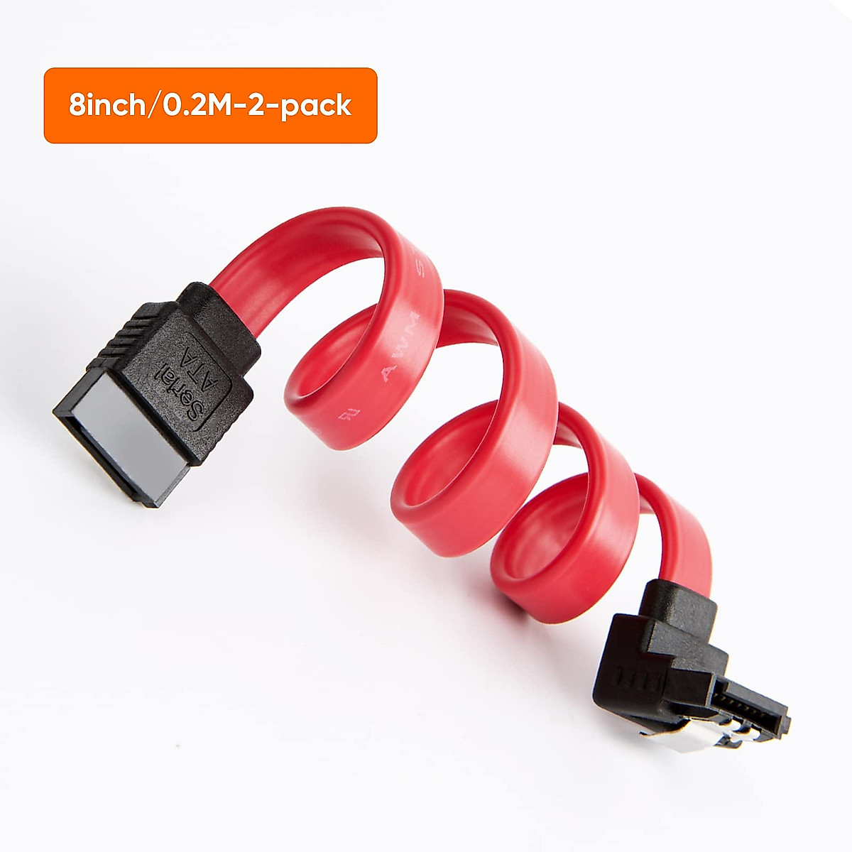 CableCreation SATA III Cable, [2-Pack] 8-Inch/0.6FT SATA III 6.0 Gbps 7pin Female to Downward Right Angle Female Data Cable with Locking Latch, Support for 2.5'' SSD,3.5''HDD Drive, Red