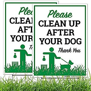 Sigo Signs - Please Clean Up After Your Dog Thank You Sign, (2 Pack) Double Sided 9x12 Inches, Corrugated Plastic with Metal H Stake, Made in USA