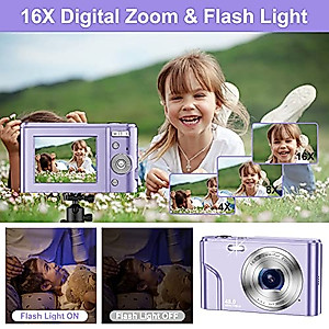 Digital Camera for Teens Kids, 1080P 48MP Kids Camera with 32GB SD Card, 2.4 Inch LCD Screen Kids Digital Camera with 16X Digital Zoom, Compact Kid Camera for Kids Girls Boys Adults Beginners (Purple)