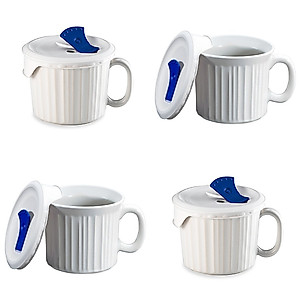 CorningWare Pop-Ins 20-ounce Mug w/Blue Vented Plastic Cover, White (Pack of 4)