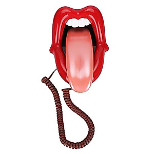 Large Tongue Landline,WX-3203# No Caller ID Red Large Tongue Shape Desktop Telephone Support Number Storage/Dialing Pause/Redial,Fashionable Home Decoration Phone